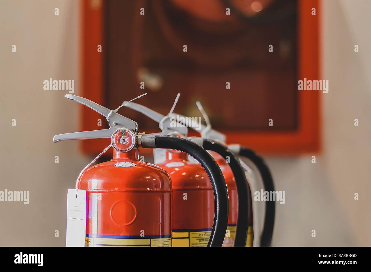 fire extinguisher is ready for use in case of an indoor fire emergency ...