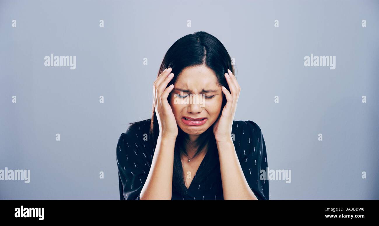 Sad woman, crying and expression with grief for loss, breakup or mental ...