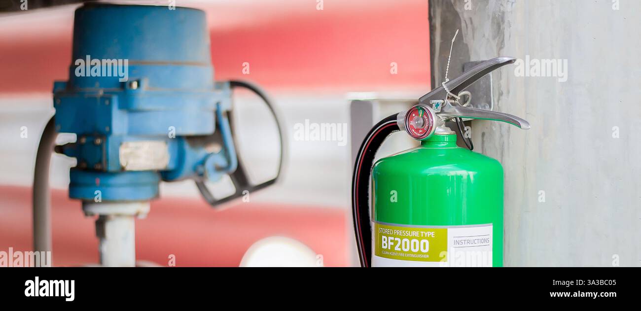 fire extinguisher is ready for use in case of an indoor fire emergency ...