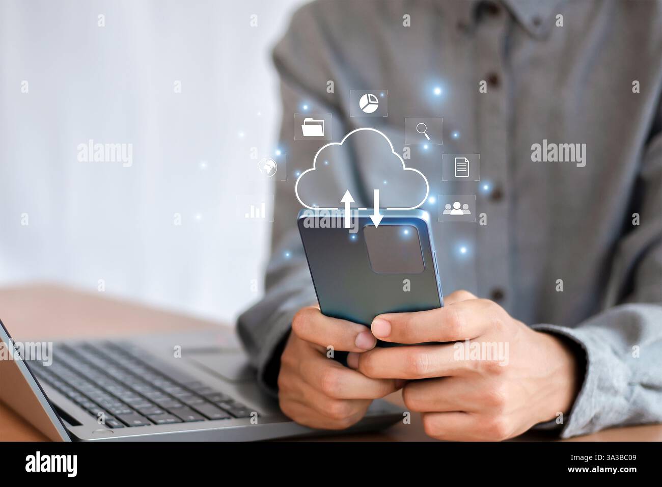 cloud computing shown in hand cloud technology data storage, data ...