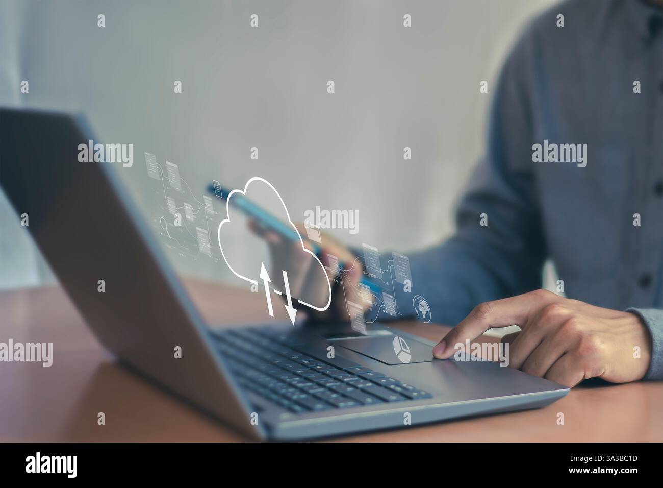 cloud computing shown in hand cloud technology data storage, data ...