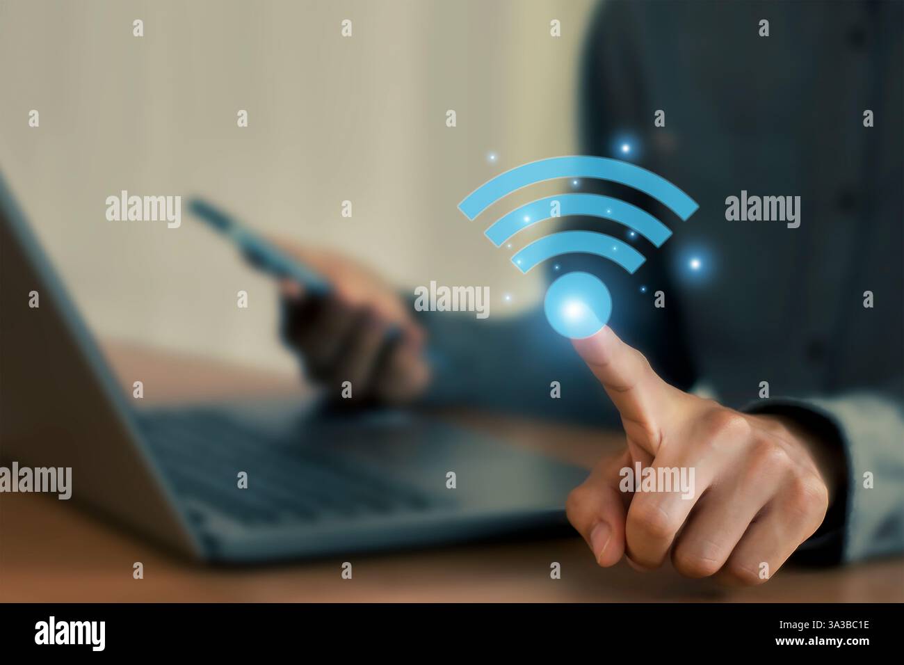 with wifi icon, social business communication concept Stock Photo - Alamy