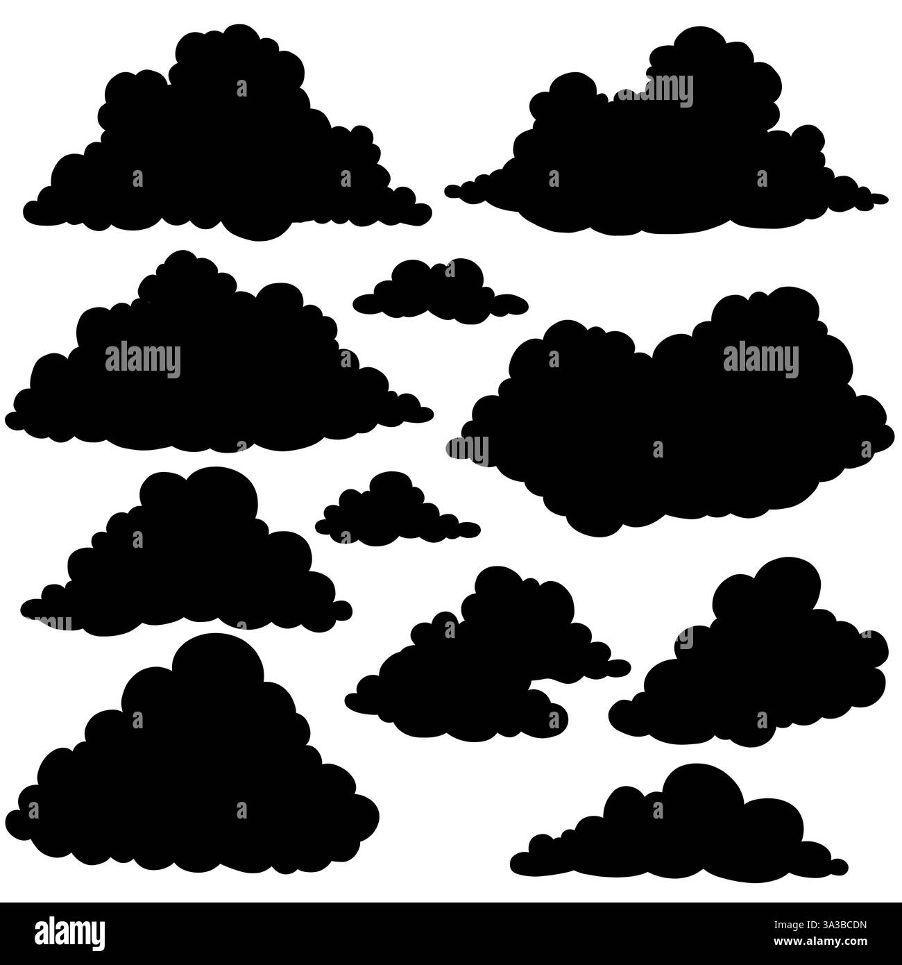 Vector set of black silhouette clouds isolated from background. Shadow ...