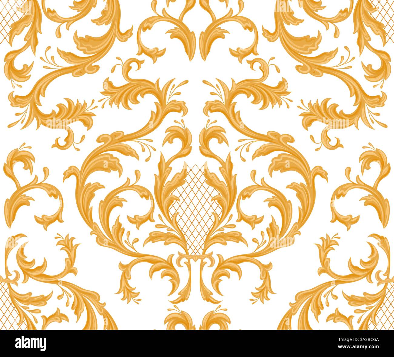 Vector filigree vintage seamless pattern. Ornament with golden ...