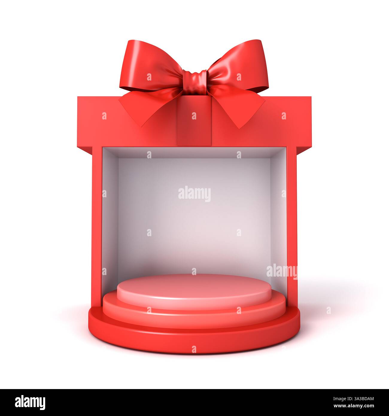 Blank round podium pedestal in red exhibition booth gift box product ...