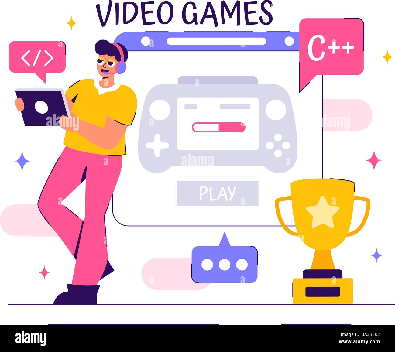 Vector Illustration of a Professional Cute Gamer Streaming Online While ...