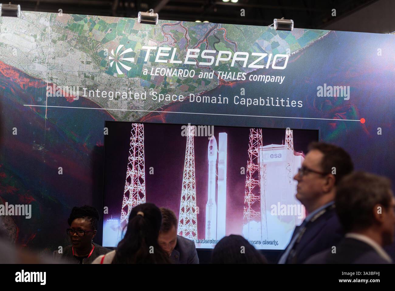 Telespazio display stand at Space-Comm Expo in ExCeL London, UK Stock ...