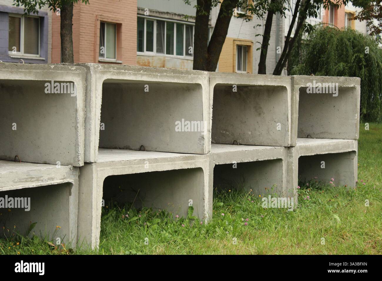 floor slabs for pipe installation. Pipeline repair Stock Photo - Alamy