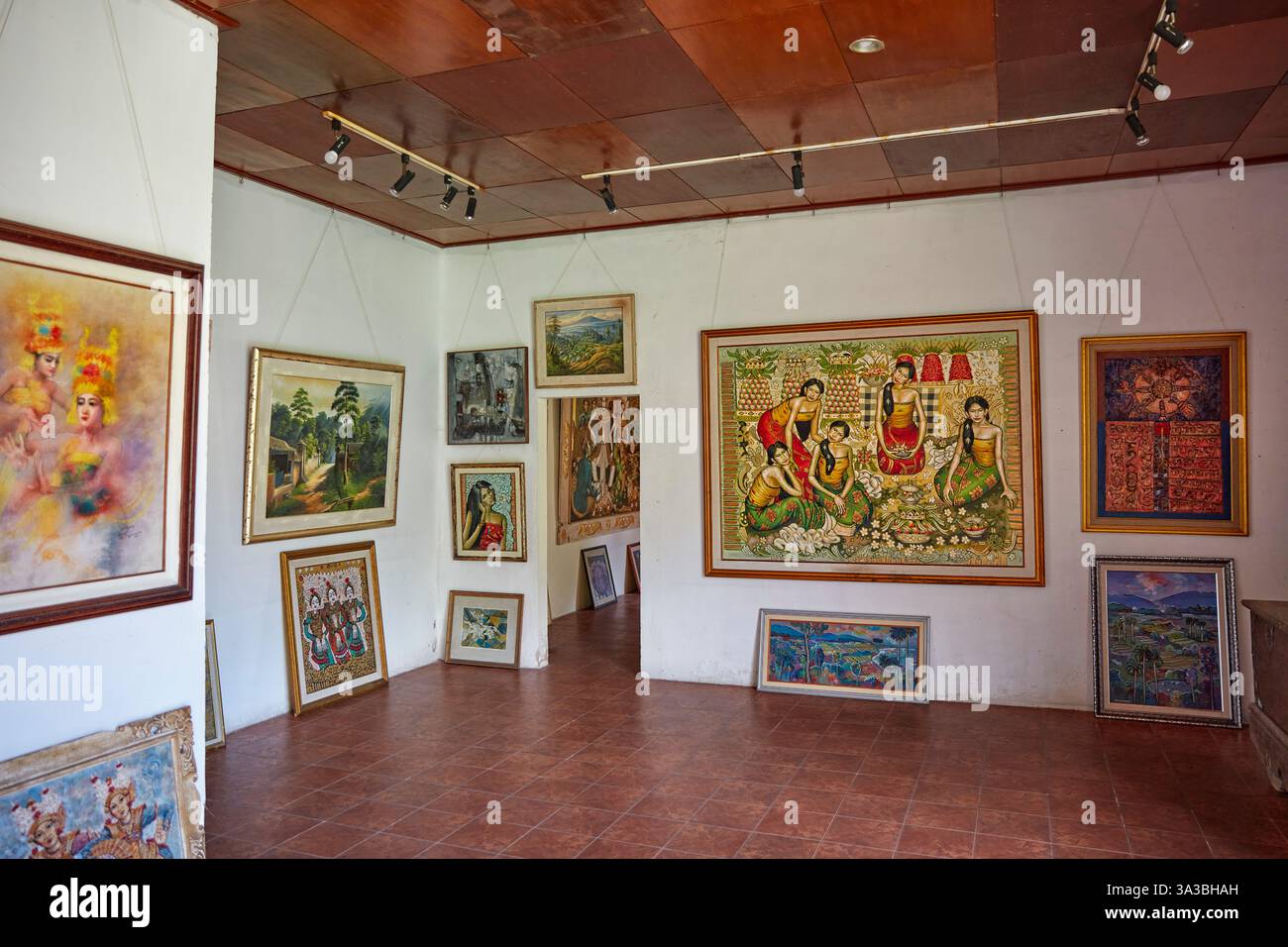Paintings of Balinese artists displayed in the art gallery at Rudana ...