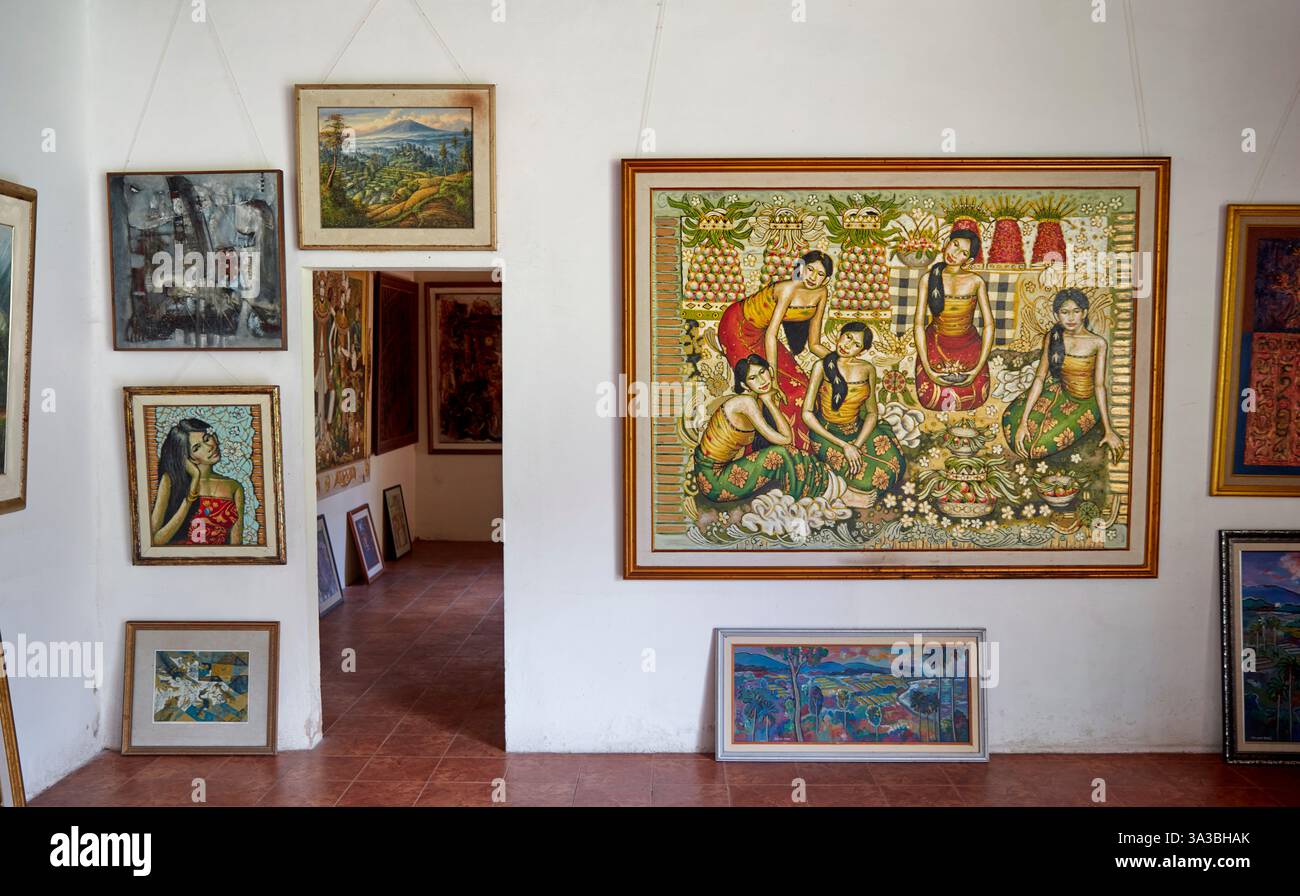 Paintings of Balinese artists displayed in the art gallery at Rudana ...
