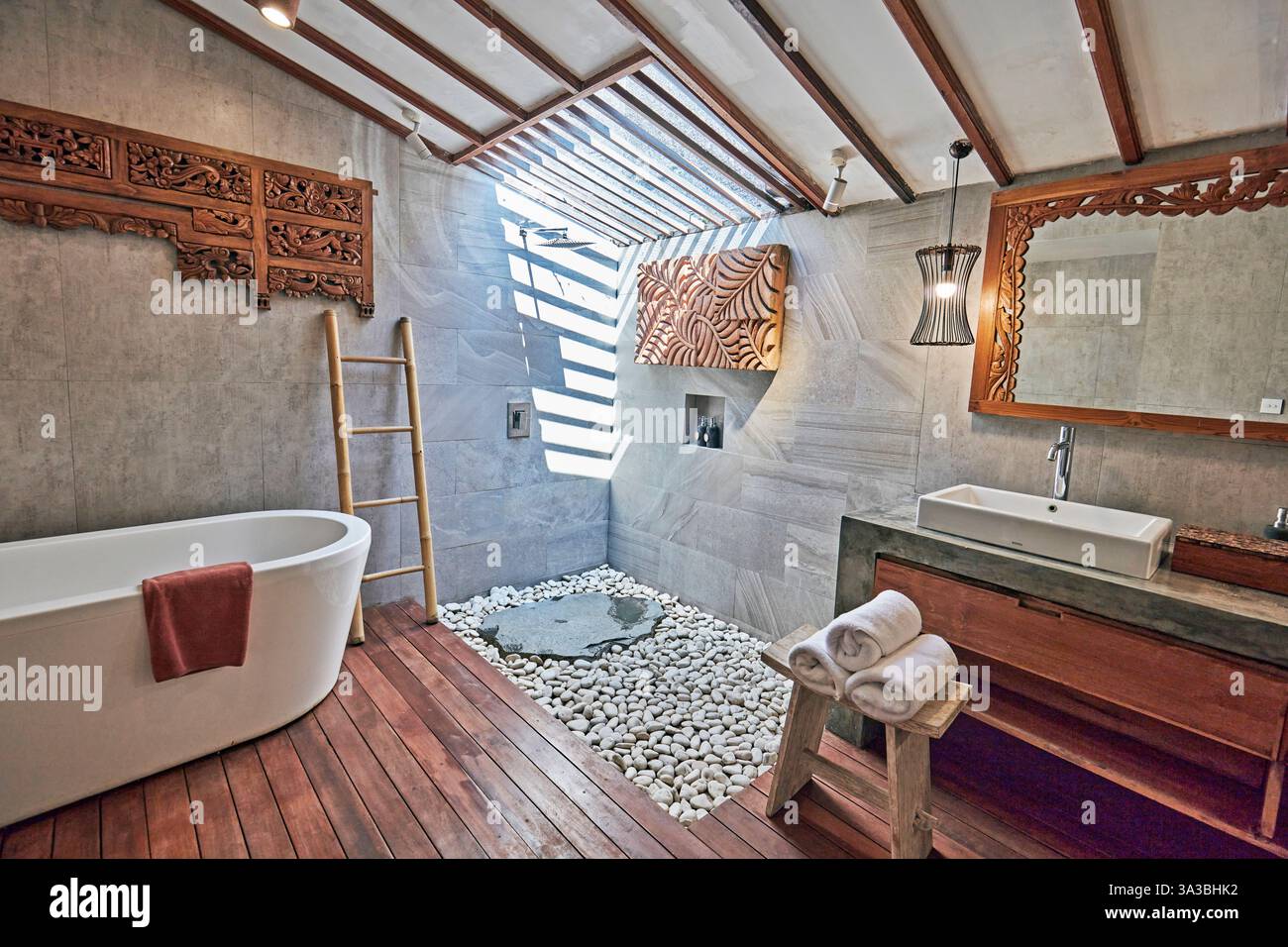Interior view of tropical bathroom in an upscale hotel. Bali, Indonesia Stock Photo - Alamy