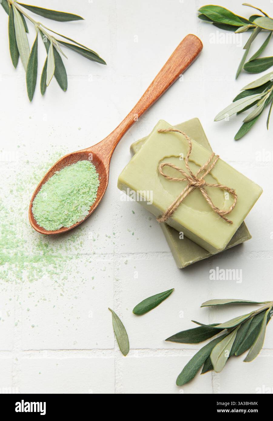 Spa composition with natural olive soap, bath salt and olive tree ...