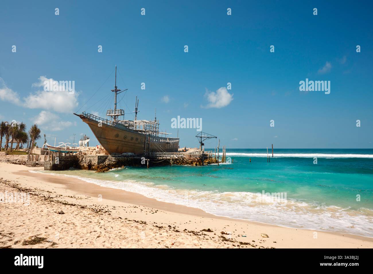 Scenic view of Melasti Beach with fine sand and turquoise sea water ...