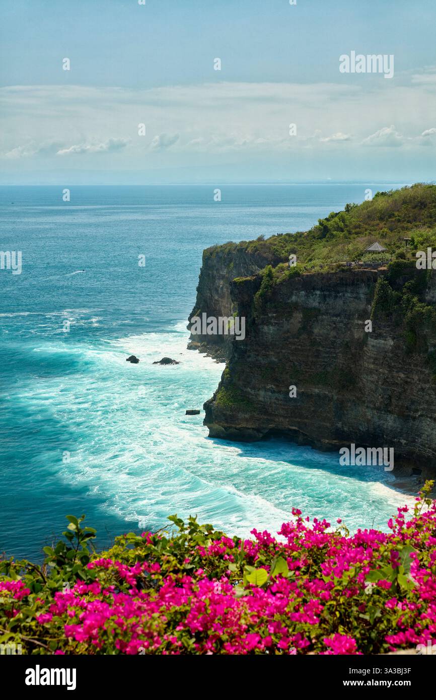 Elevated view of the iconic Uluwatu cliffs at Uluwatu Temple. Bukit peninsula, Bali, Indonesia ...