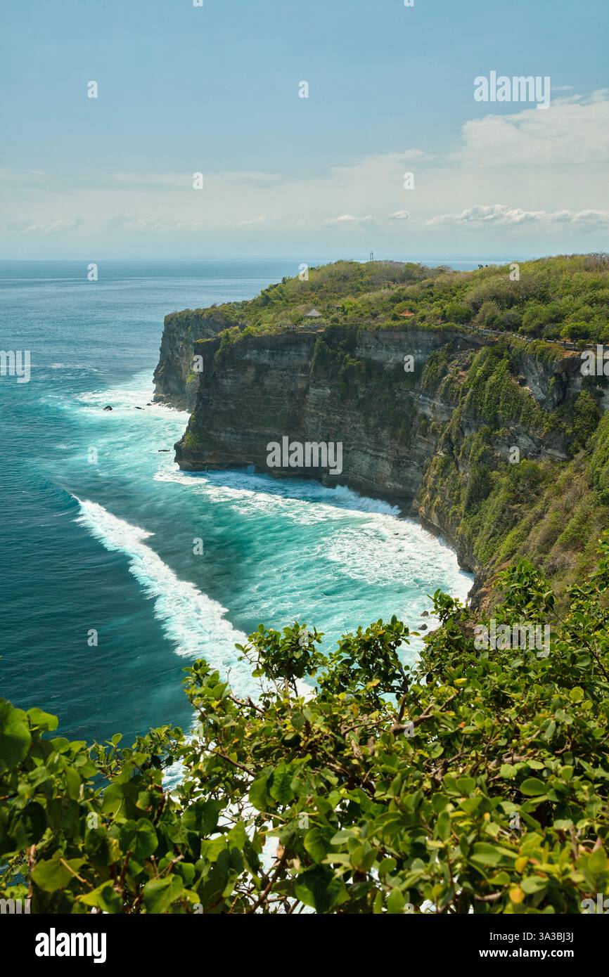 Elevated view of the iconic Uluwatu cliffs at Uluwatu Temple. Bukit peninsula, Bali, Indonesia ...