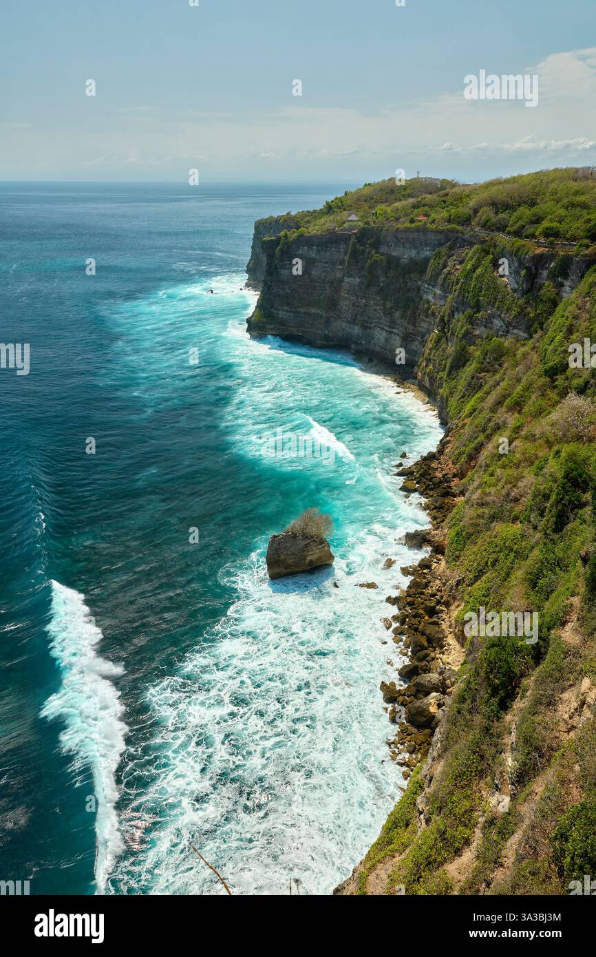 Elevated view of the iconic Uluwatu cliffs at Uluwatu Temple. Bukit peninsula, Bali, Indonesia ...