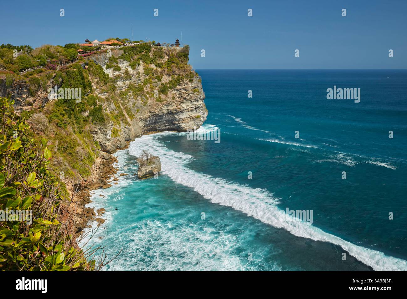 Elevated view of the iconic Uluwatu cliffs at Uluwatu Temple. Bukit peninsula, Bali, Indonesia ...