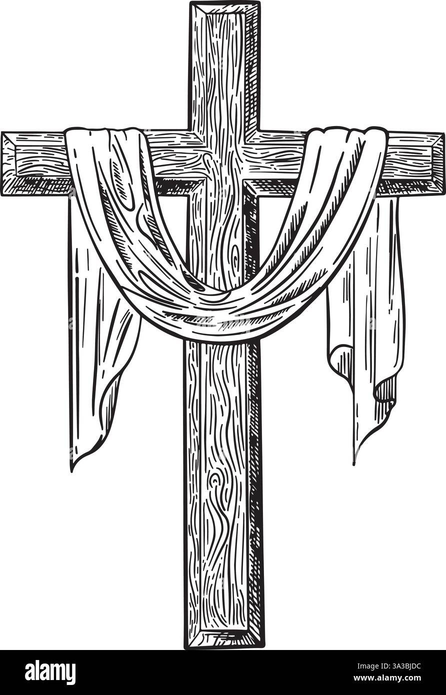 Sketch of a cross with a cloth. Hand drawn vector llustration. For ...