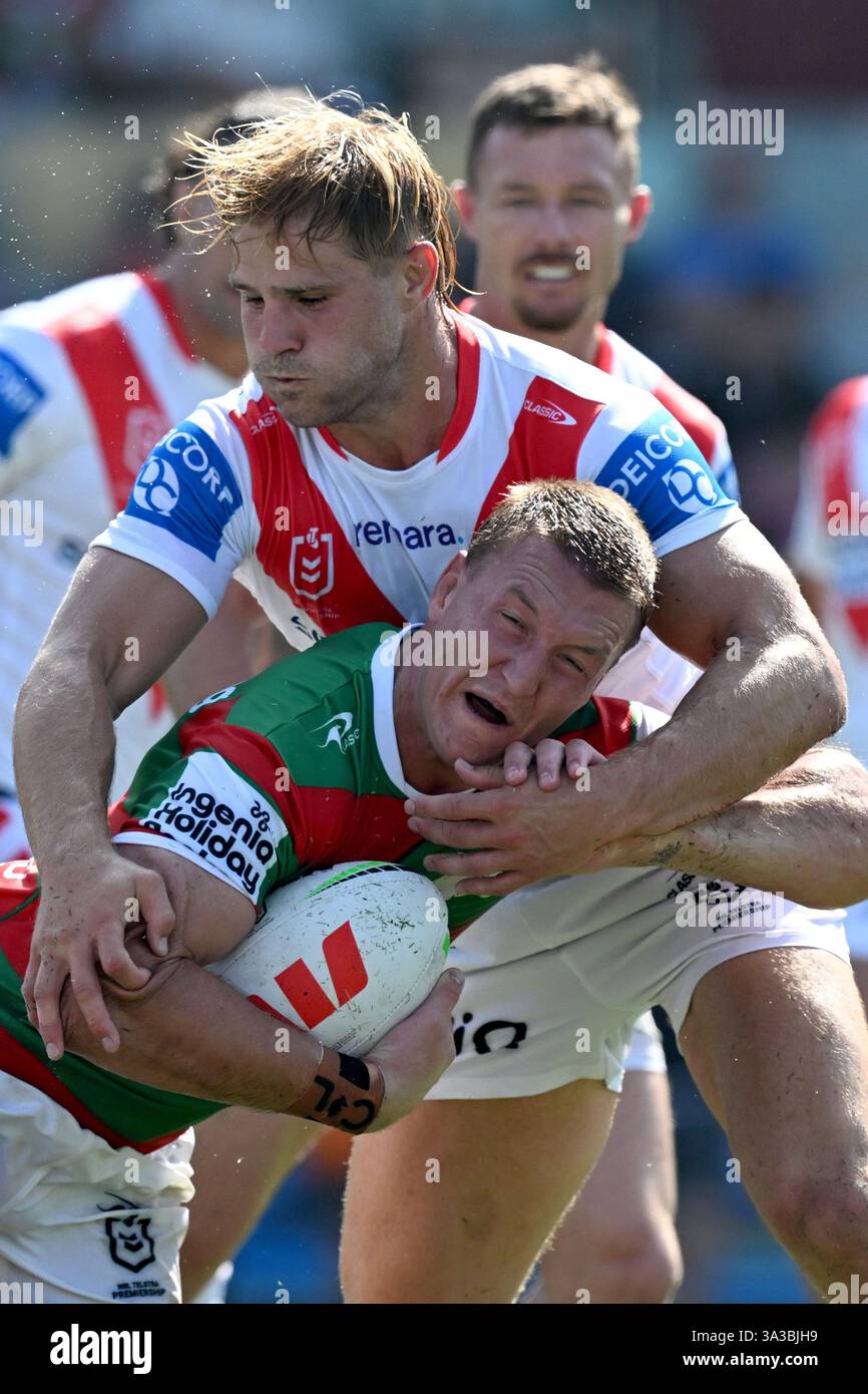Wollongong, Australia. 15th Mar, 2025. Sean Keppie of the Rabbitohs is ...