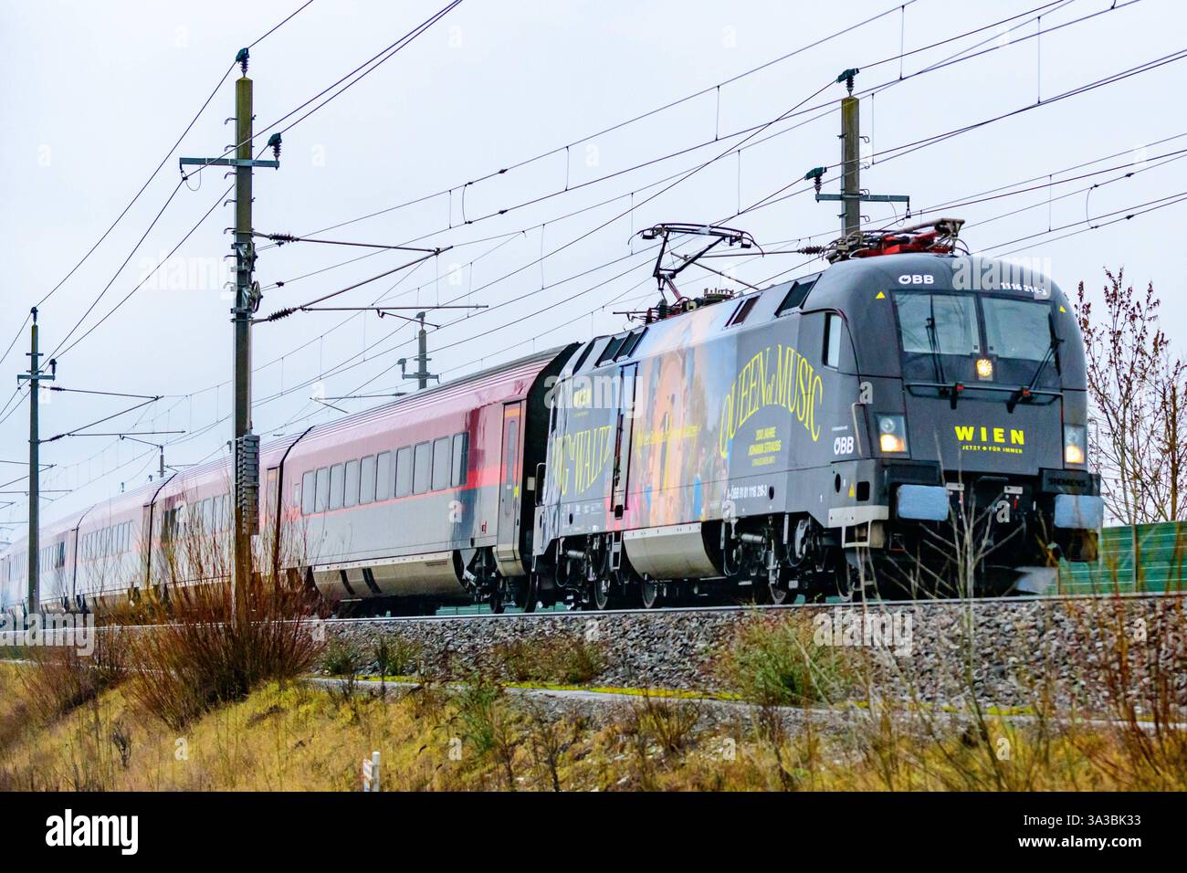 ennsdorf, austria, 15 march 2025, oebb high speed train railjet with ...