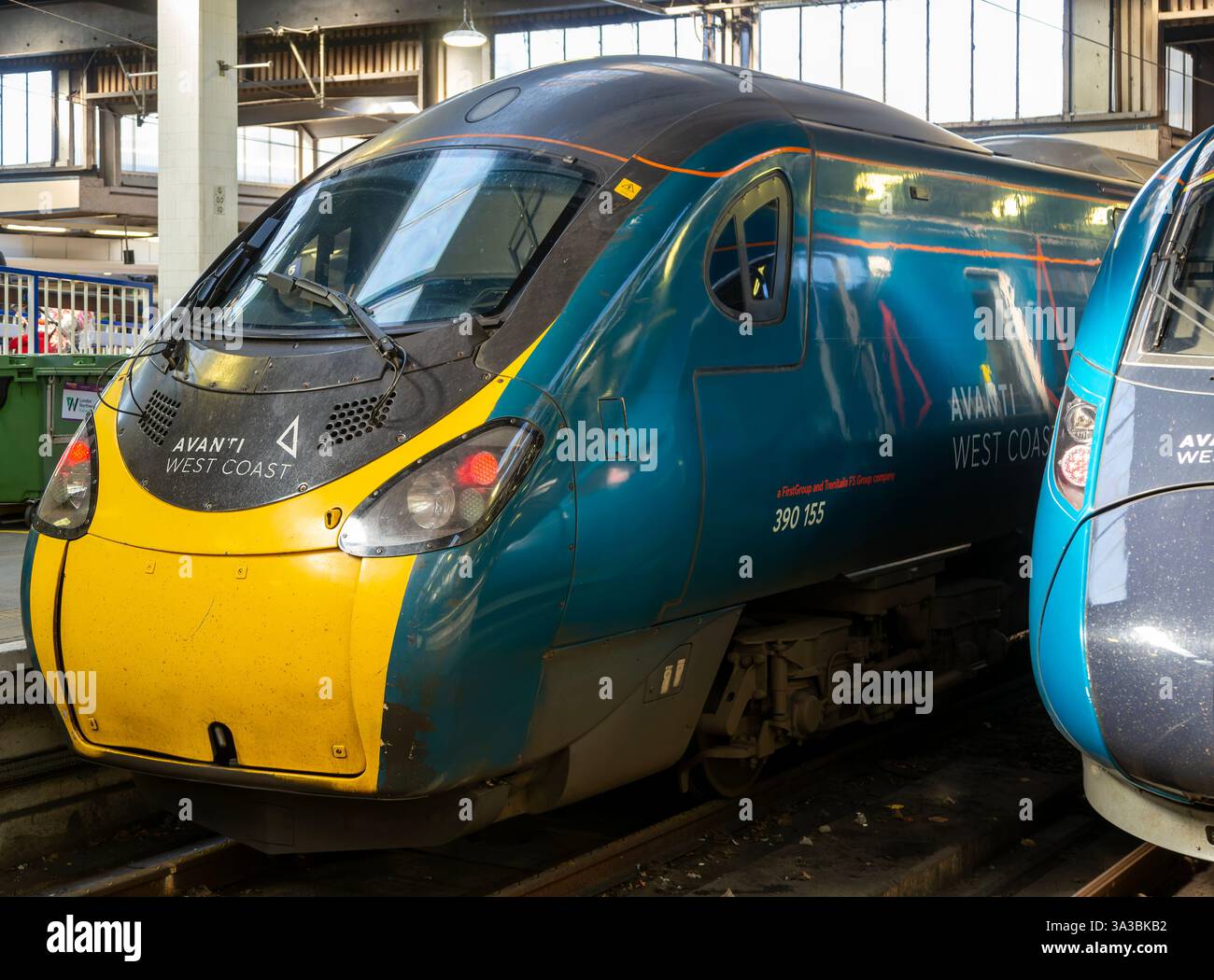 British Rail Class 390 Pendolino Avanti West Coast trains, Euston railway train station, London ...