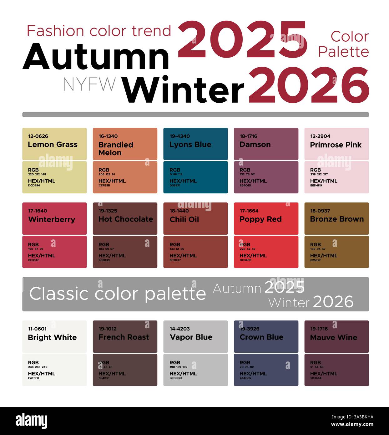 Fashion color trends Autumn Winter 2025-2026. Palette fashion colors ...