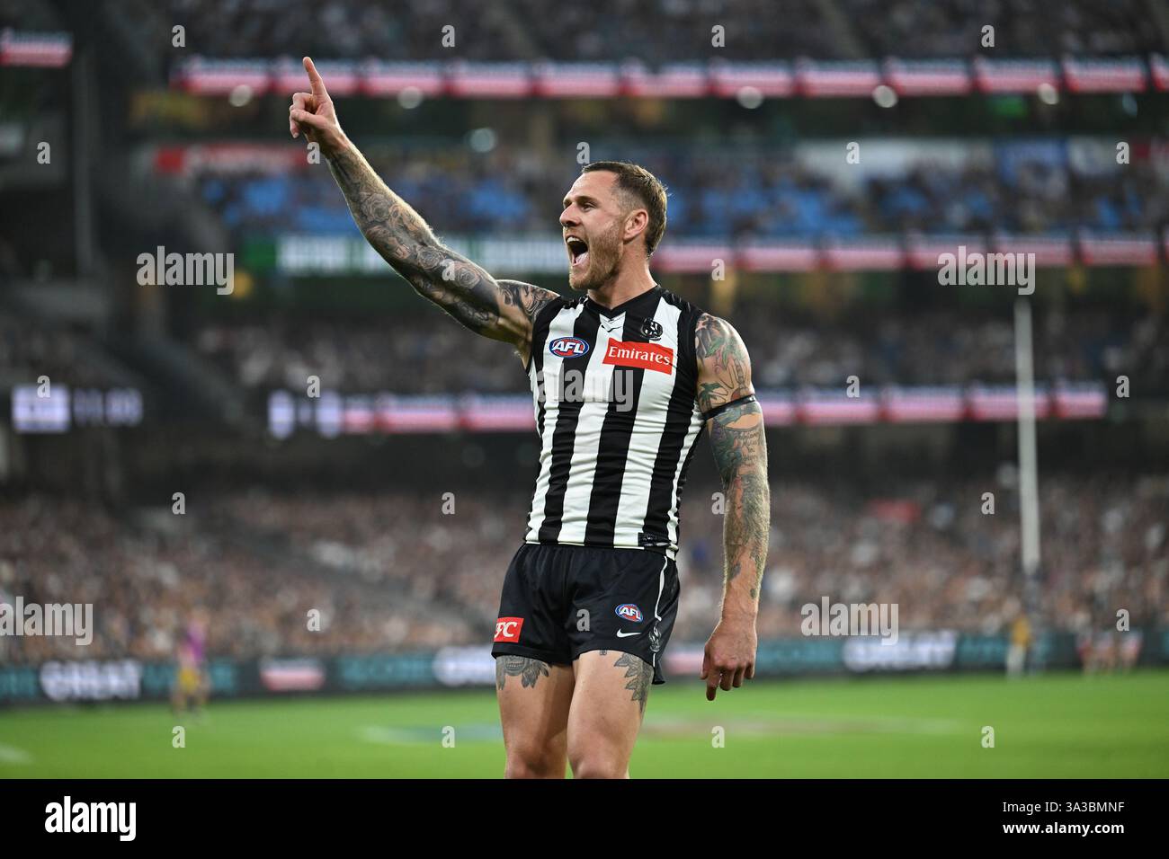 Tim Membrey of Collingwood reacts after kicking a goal during the AFL ...