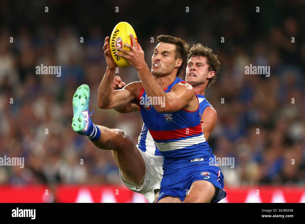 Melbourne, Australia. 15th Mar, 2025. Sam Darcy of the Bulldogs takes a ...