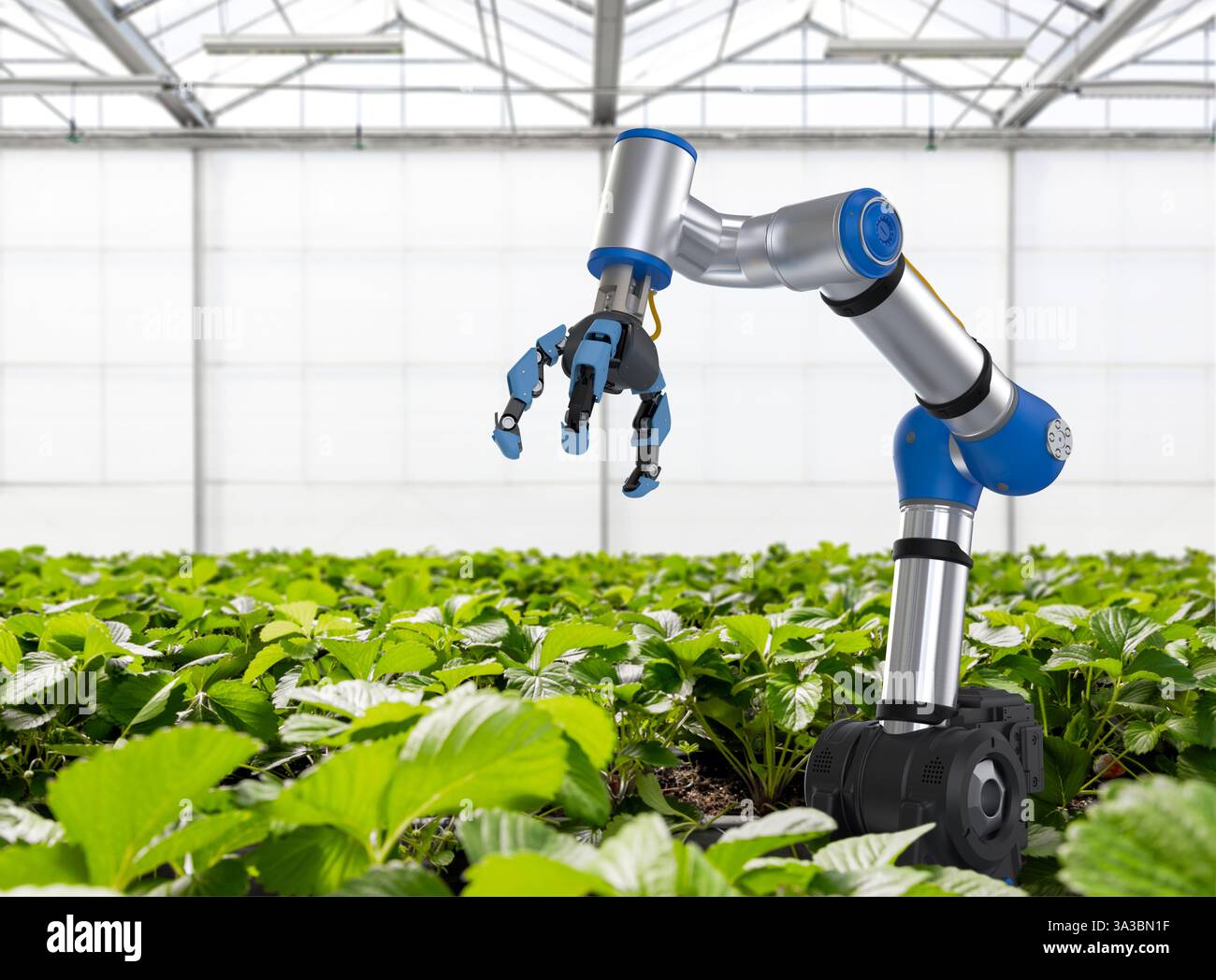 Agriculture technology with 3d rendering robotic arm and robot ...