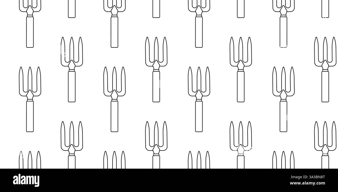 Repeating pattern of fork illustrations in minimalist black and white ...