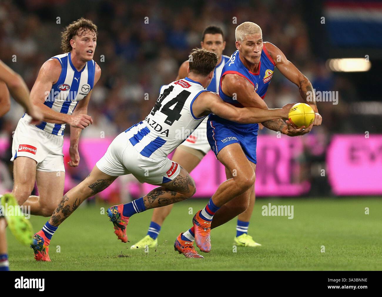 Melbourne, Australia. 15th Mar, 2025. Rory Lobb of the Bulldogs ...