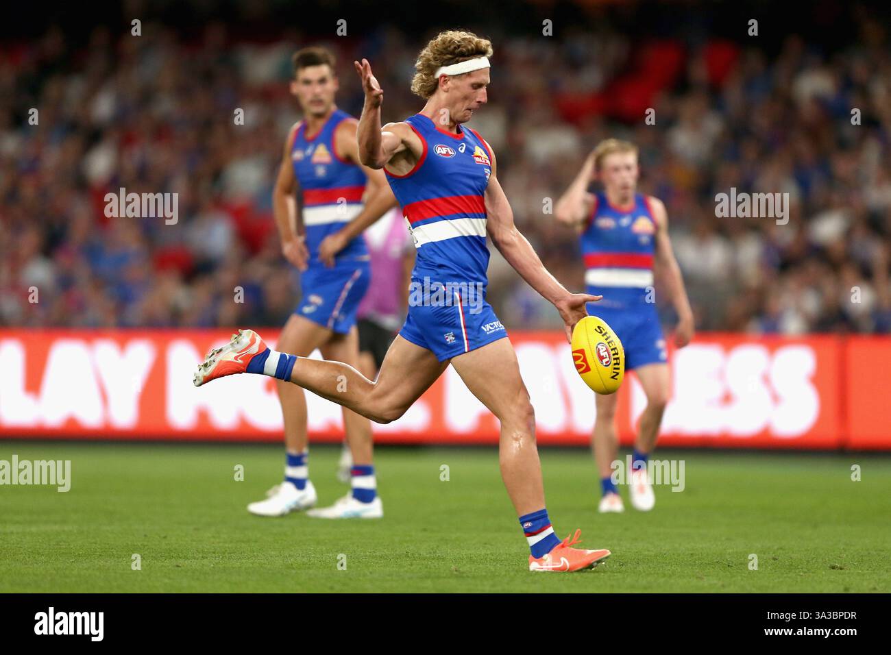 Melbourne, Australia. 15th Mar, 2025. Aaron Naughton of the Bulldogs ...