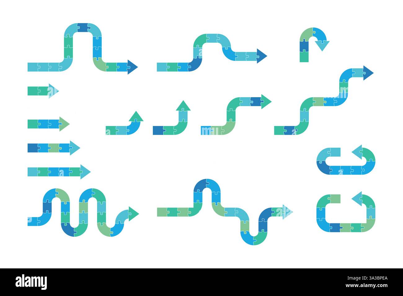 Jigsaw puzzle arrow for infographics. Direction steps concept. Turn ...