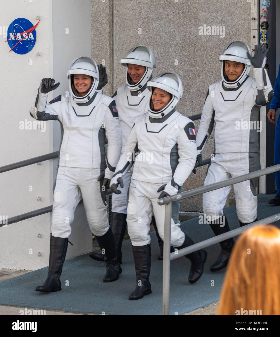 Kennedy Space Center, USA. 14th Mar, 2025. Excitehed astronauts walking ...
