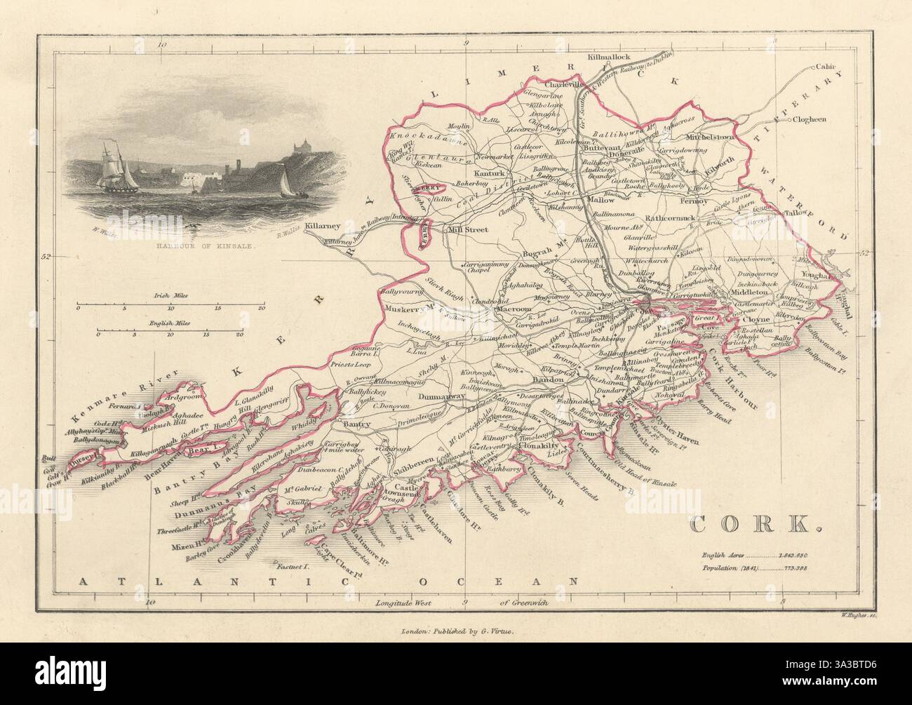 Antique CORK county map by Alfred ADLARD. Ireland 1843 old chart Stock ...