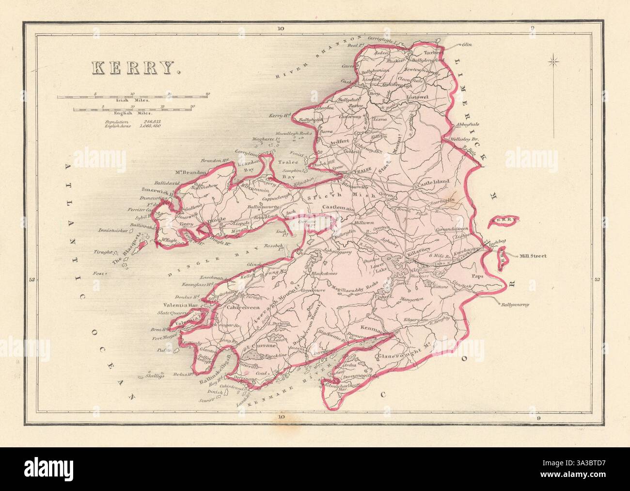 Antique KERRY county map by Alfred ADLARD. Ireland 1843 old chart Stock ...