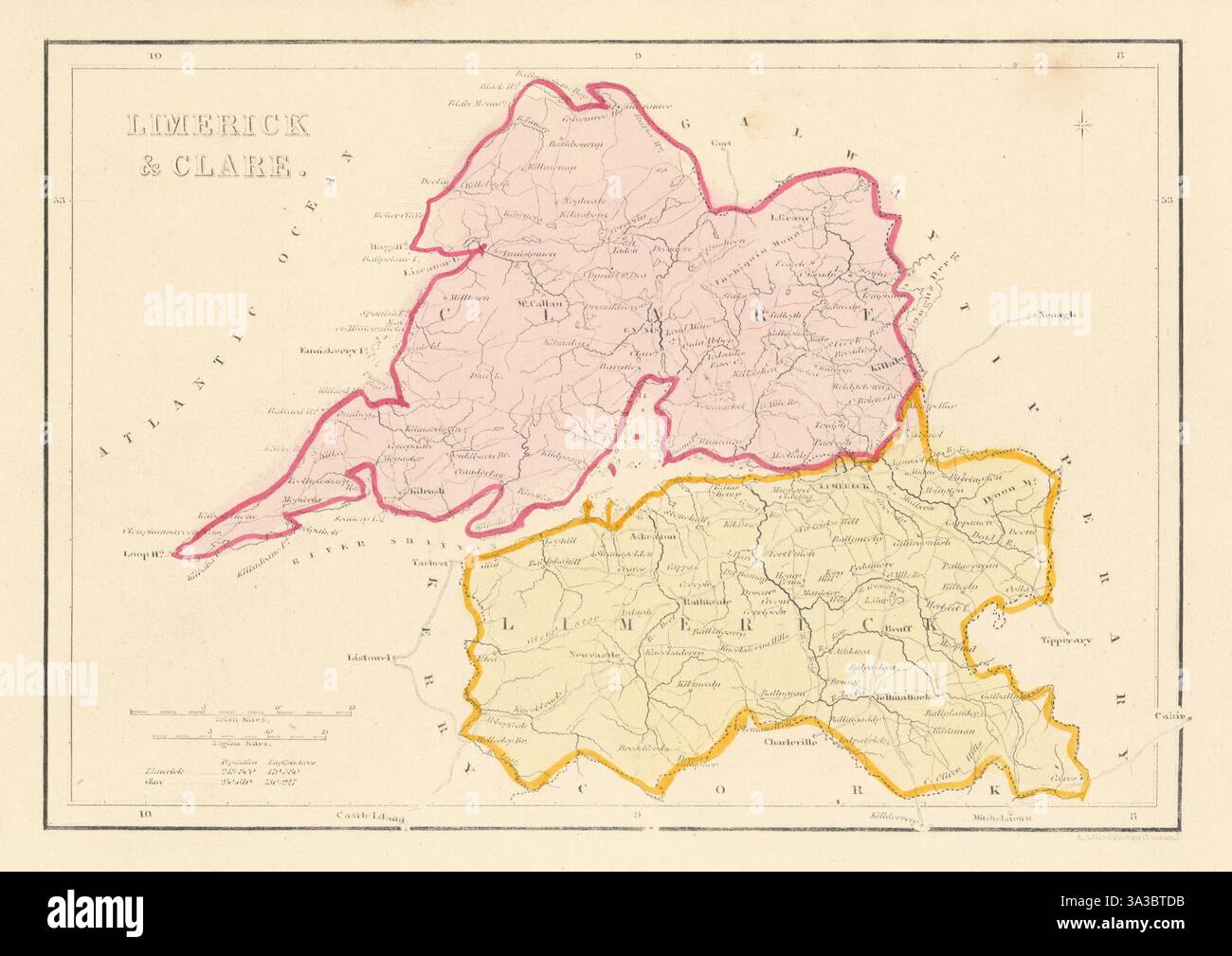 Antique LIMERICK & CLARE county map by Alfred ADLARD. Ireland 1843 old ...