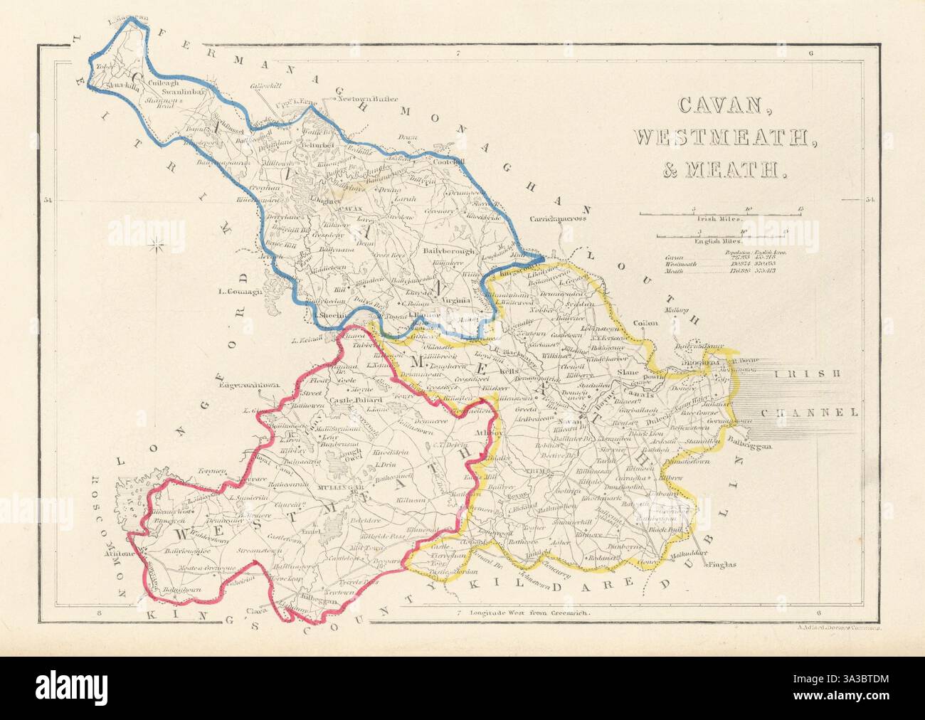 Antique CAVAN, WESTMEATH & MEATH county map by Alfred ADLARD. Ireland ...