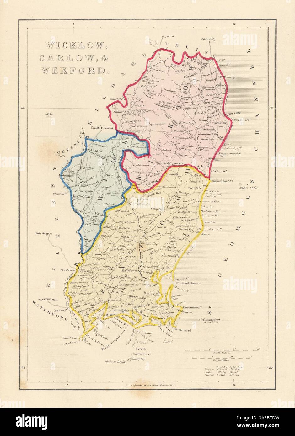 Antique WICKLOW, CARLOW & WEXFORD county map by Alfred ADLARD. Ireland ...