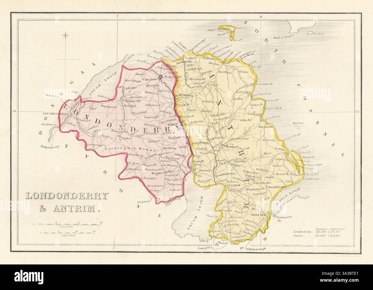 Antique LONDONDERRY & ANTRIM county map. ADLARD. Northern Ireland ...