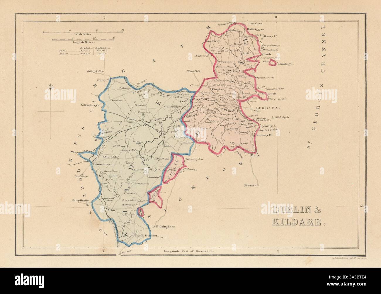 Antique DUBLIN & KILDARE county map by Alfred ADLARD. Ireland 1843 old ...
