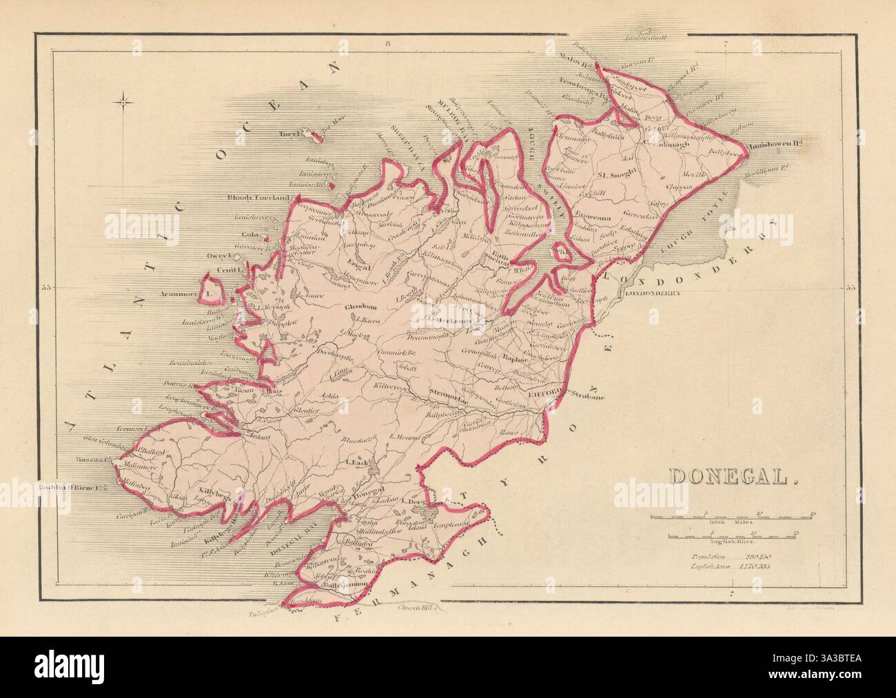 Antique DONEGAL county map by Alfred ADLARD. Ireland 1843 old Stock ...