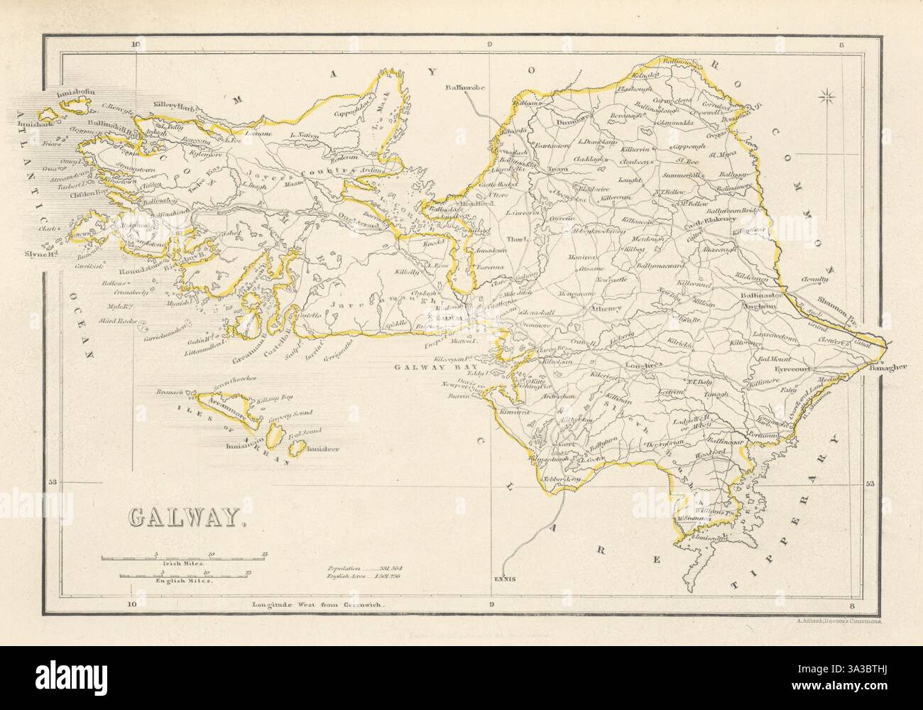 Antique GALWAY county map by Alfred ADLARD. Ireland 1843 old chart ...
