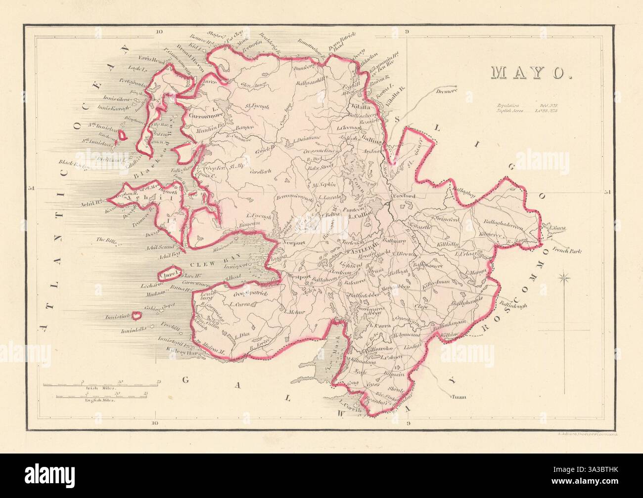 Antique MAYO county map by Alfred ADLARD. Ireland 1843 old chart Stock ...