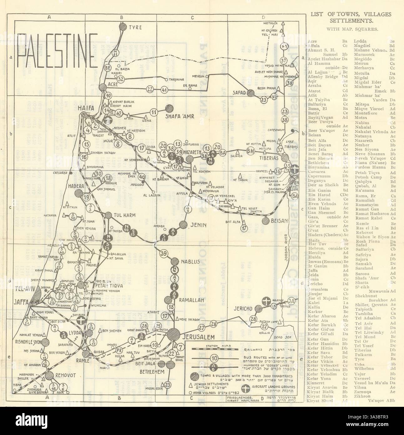 Palestine rail lines, bus routes, Jewish settlements & Arab villages ...