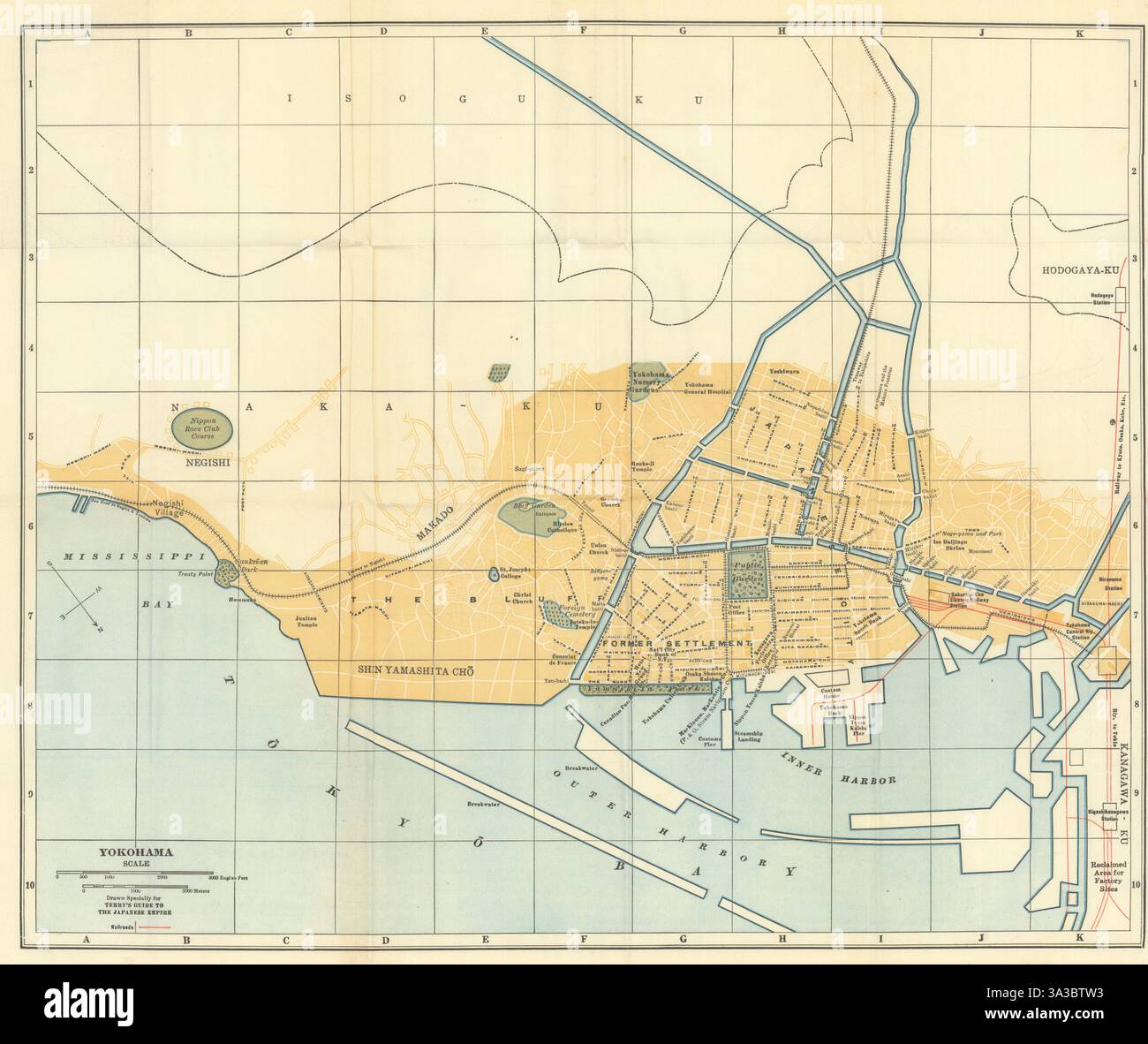Yokohama town/city plan. Japan antique tourist map 1930 old chart Stock Photo - Alamy