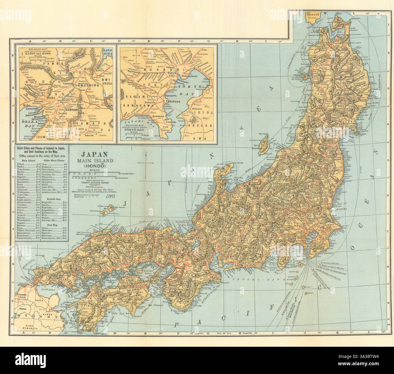 Japan. The main island (Hondo); Shikoku, Awaji 1930 old vintage map ...