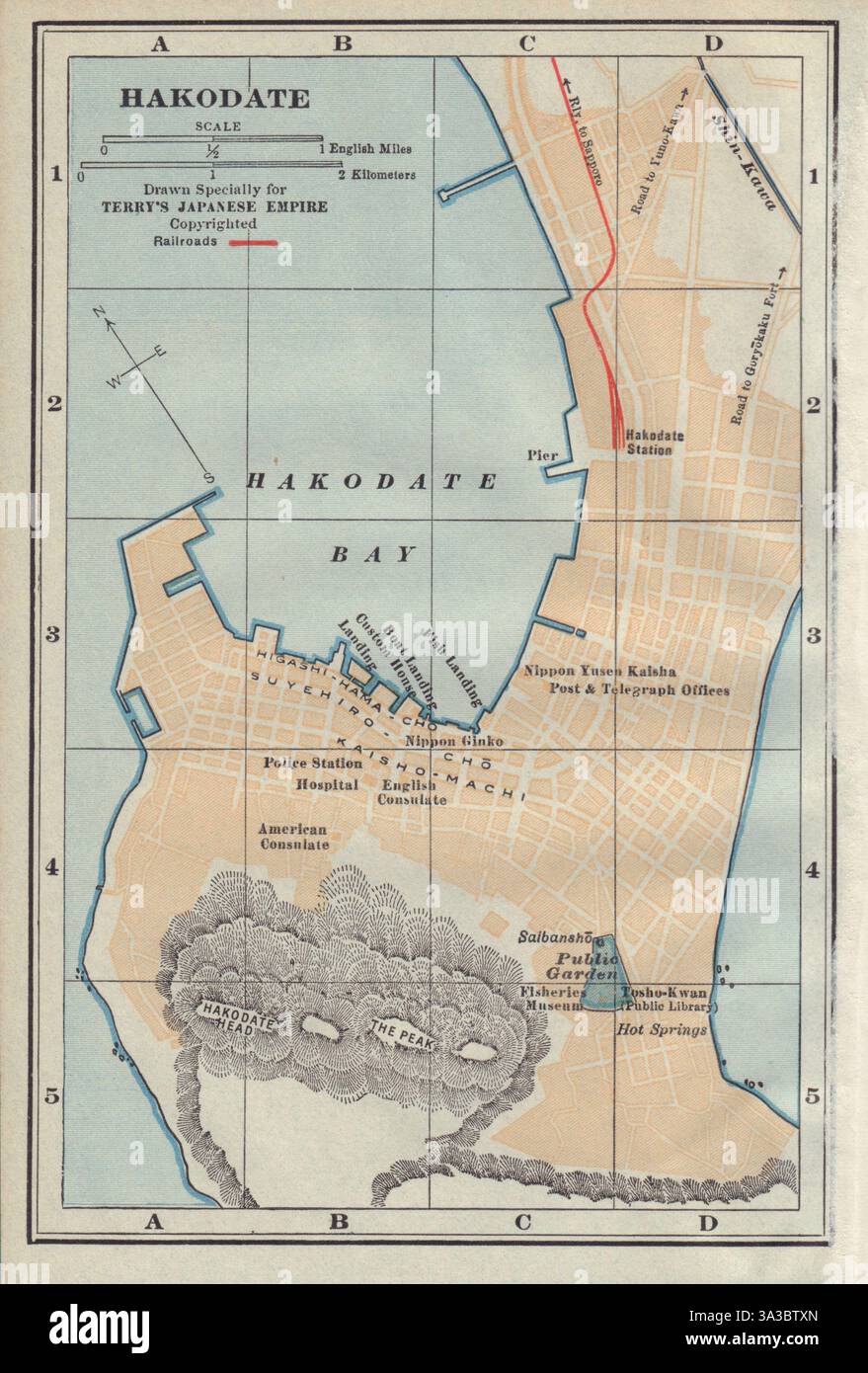 Hakodate town/city plan. Hokkaido, Japan antique tourist map 1930 old ...