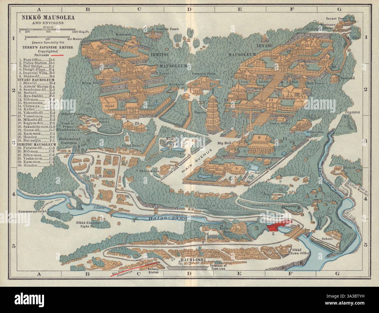 Nikko Mausolea and environs. Japan antique tourist map 1930 old Stock ...