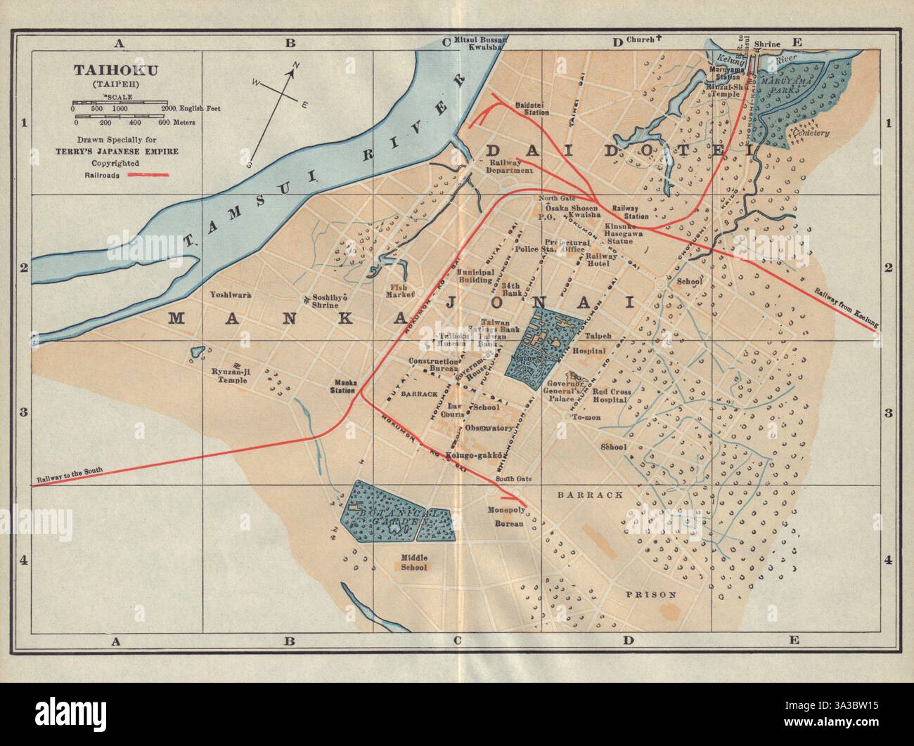 Taihoku (Taipeh/Taipei) town/city plan. Taiwan antique tourist map 1930 ...